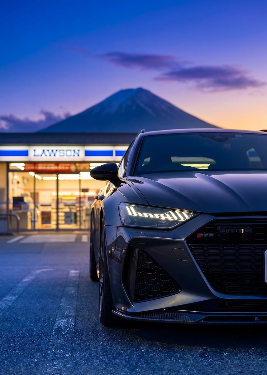 'Car RS6 Mount Fuji Sunset' Poster, picture, metal print, paint by ...