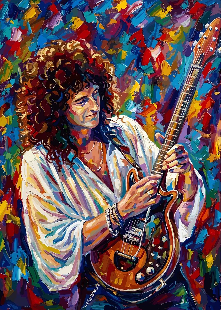 'Brian May Playing Guitar Painting art' Poster, picture, metal print ...