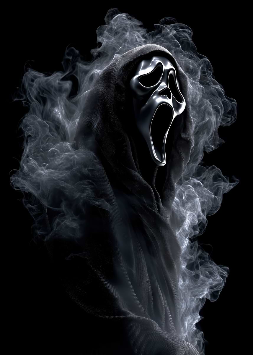 'Ghostface Mask with Smoke' Poster, picture, metal print, paint by ...