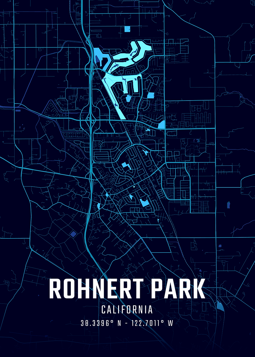 'Rohnert Park California Midnight City Map' Poster, picture, metal ...