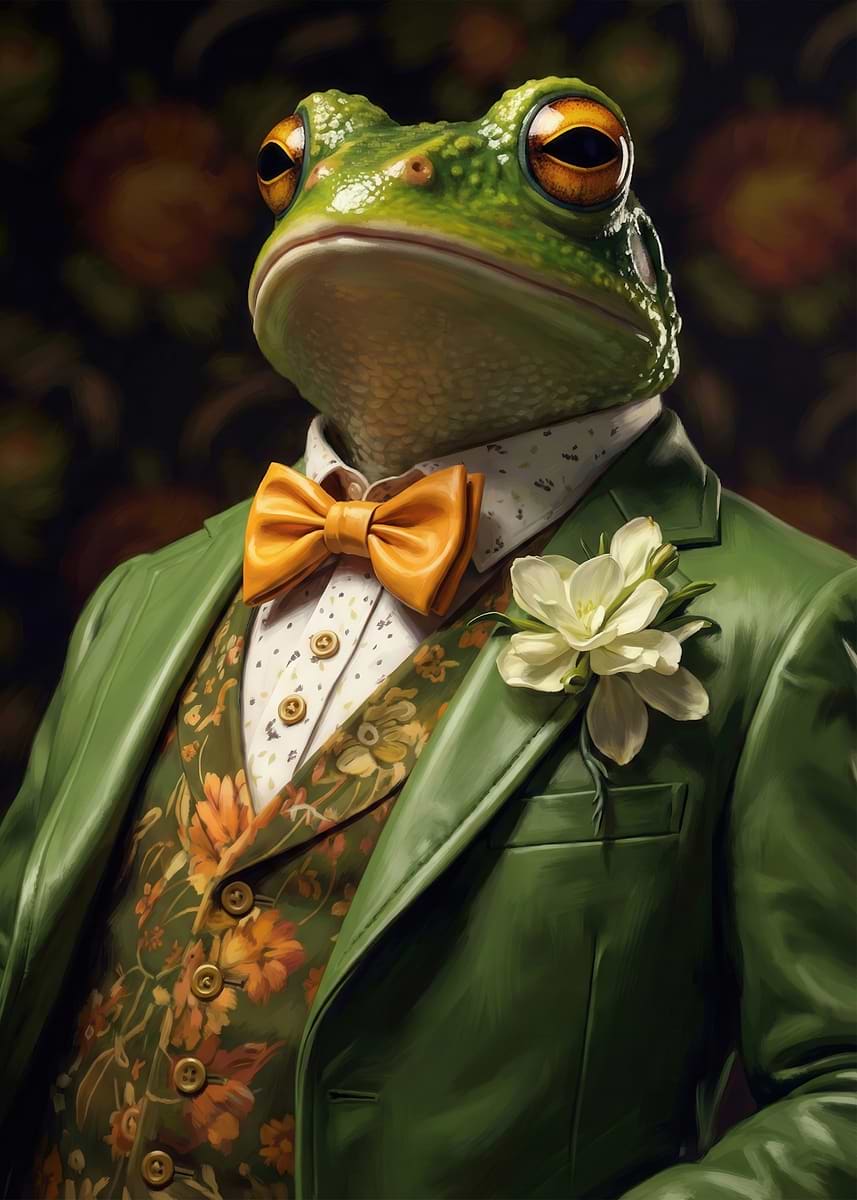 'Dapper Frog in Green Suit' Poster, picture, metal print, paint by ...