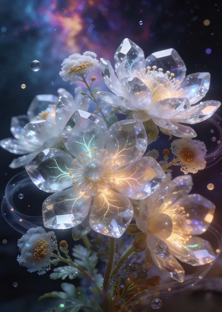 'Crystal Flowers in Cosmic Nebula' Poster, picture, metal print, paint ...