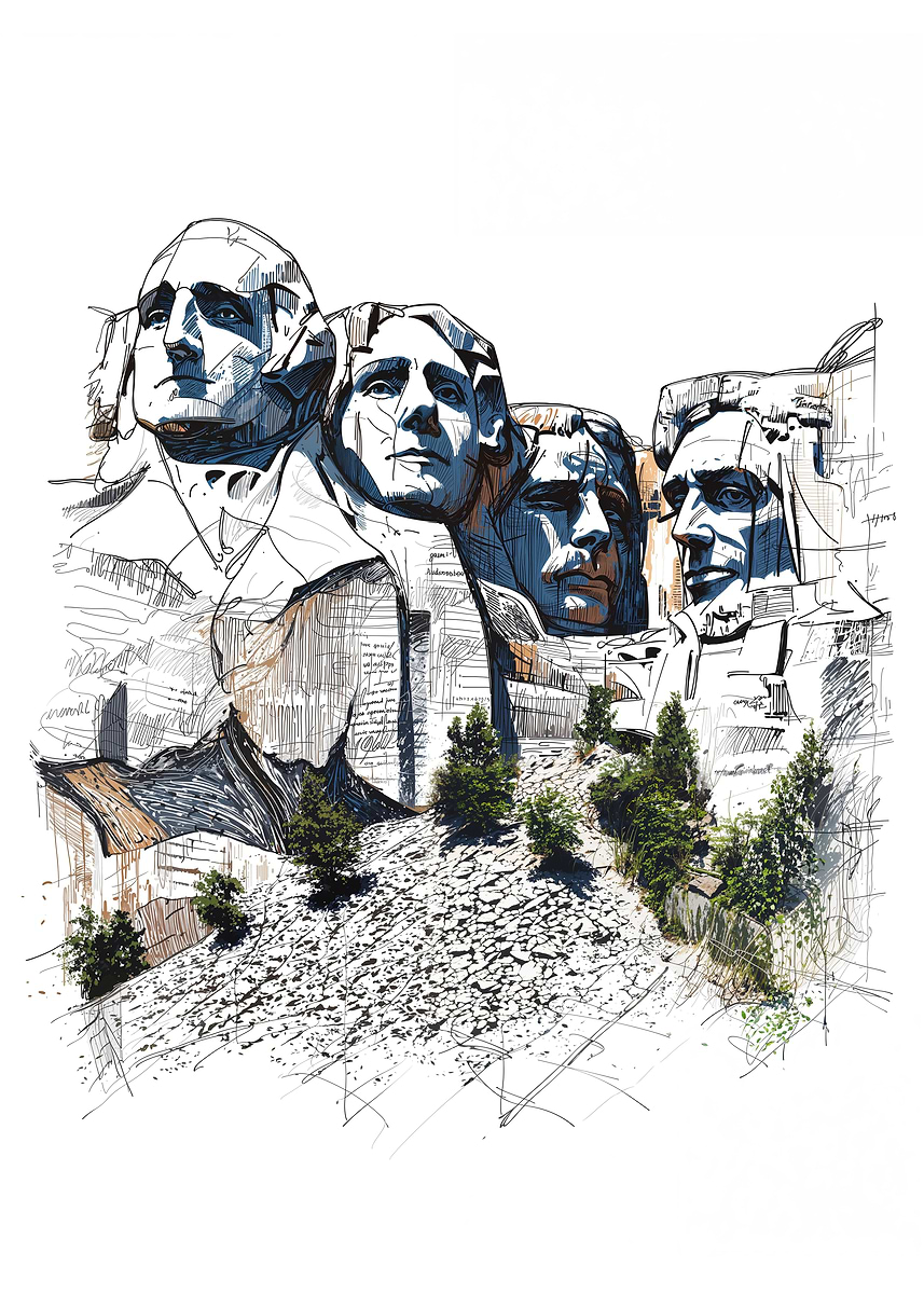 'Mount Rushmore Sketch' Poster, picture, metal print, paint by DOA ...