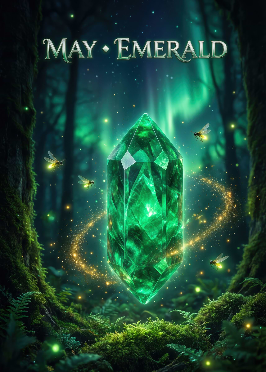 'May Emerald Crystal in Enchanted Forest' Poster, picture, metal print ...