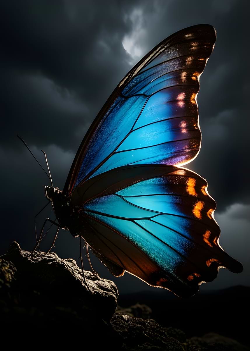 'Blue Morpho Butterfly on Rock' Poster, picture, metal print, paint by ...