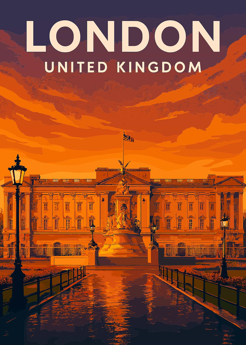 'Vintage Travel London Cityscape UK' Poster, picture, metal print ...