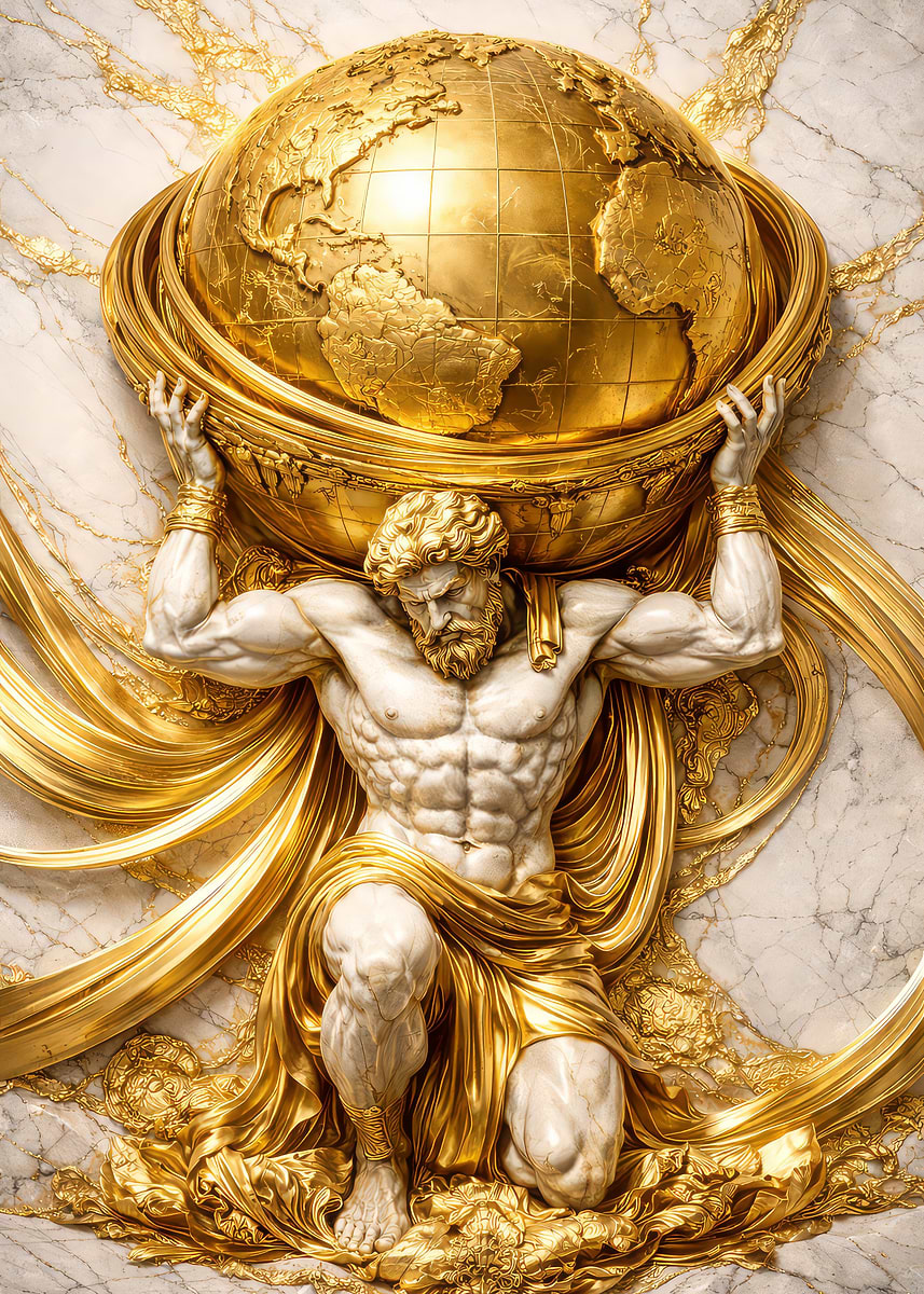 'Atlas holding the golden globe' Poster, picture, metal print, paint by ...