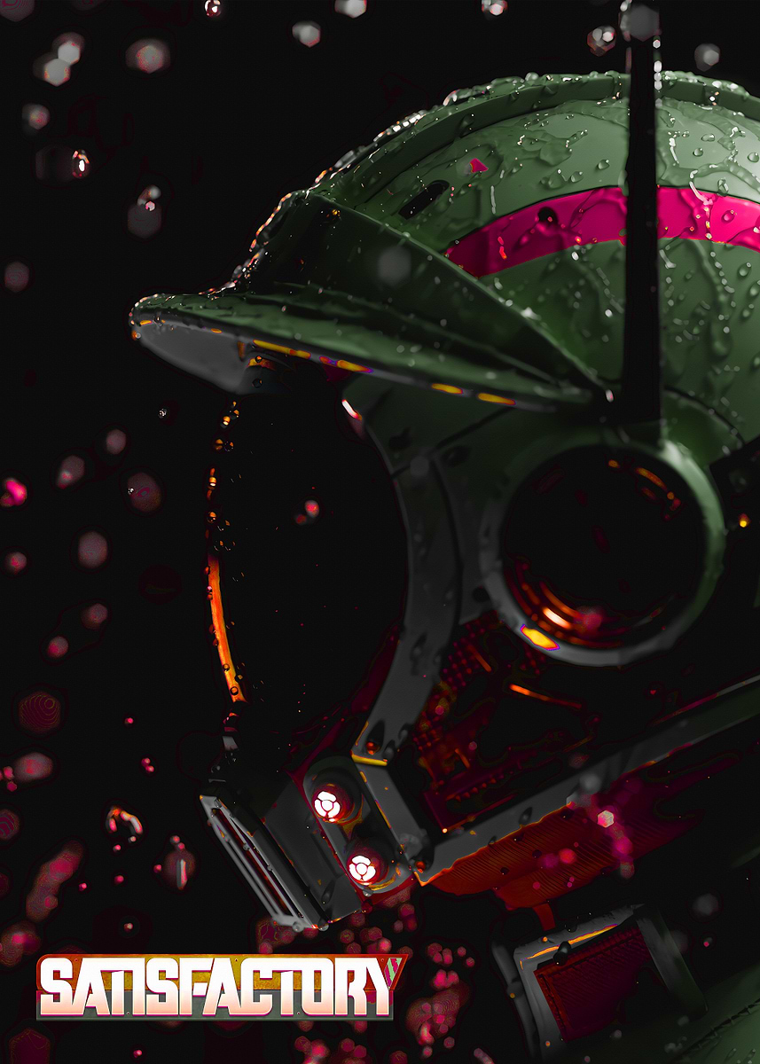 'Satisfactory Game Helmet with Water Droplets' Poster, picture, metal ...
