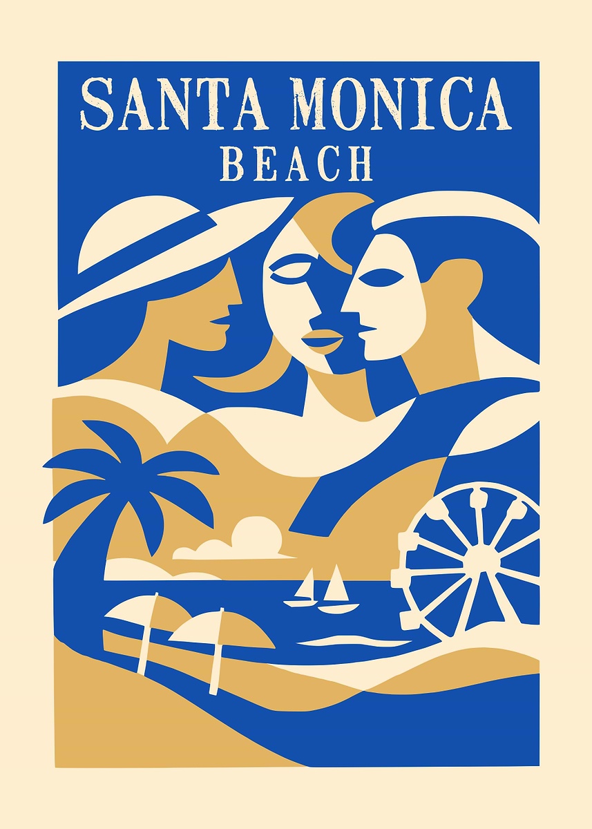 'Santa Monica Beach Vintage Poster' Poster, picture, metal print, paint ...