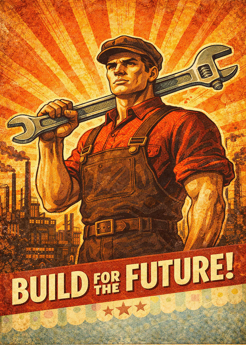 'Build for the Future Propaganda Poster' Poster, picture, metal print ...
