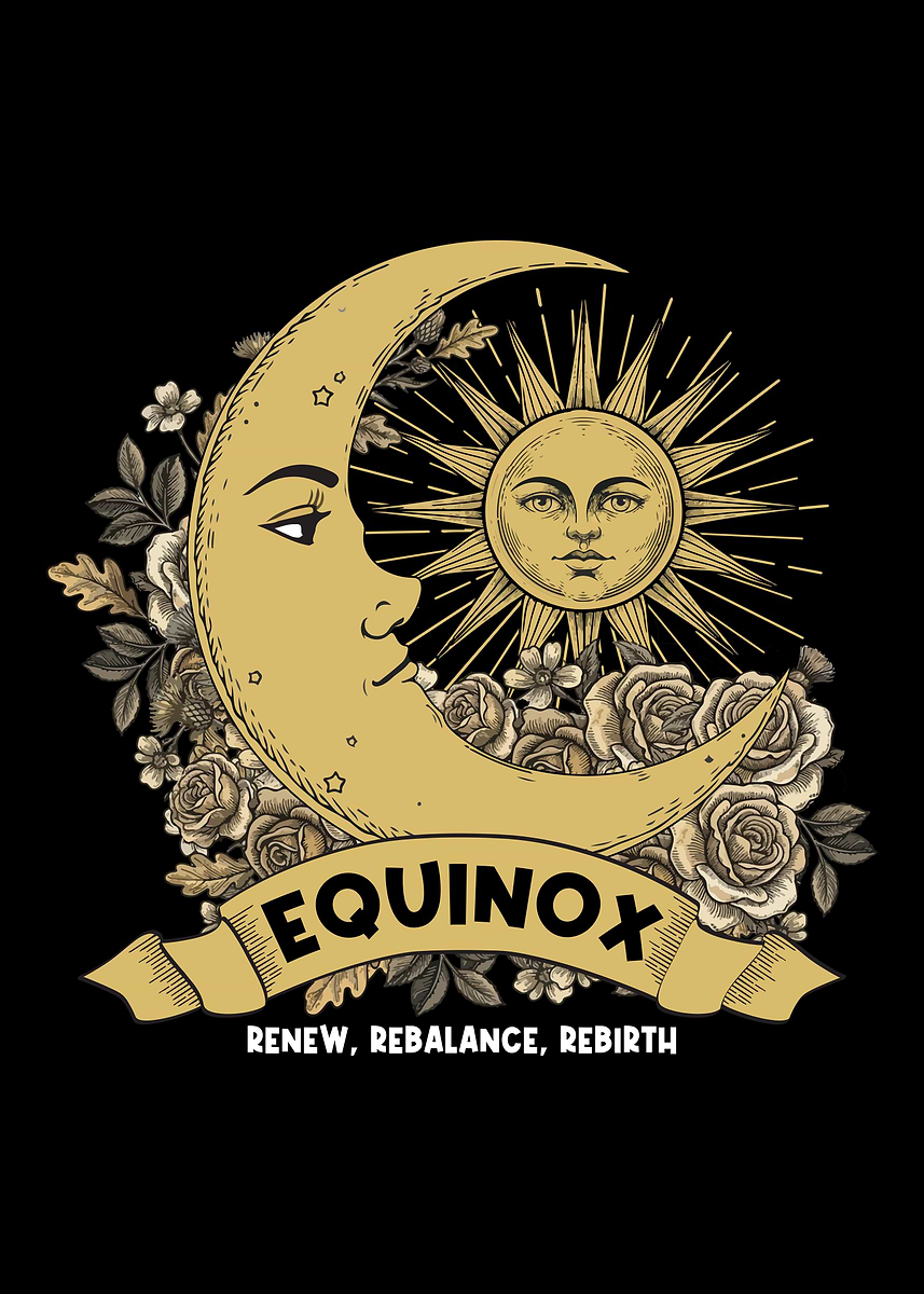 'Equinox Sun and Moon with Flowers' Poster, picture, metal print, paint ...