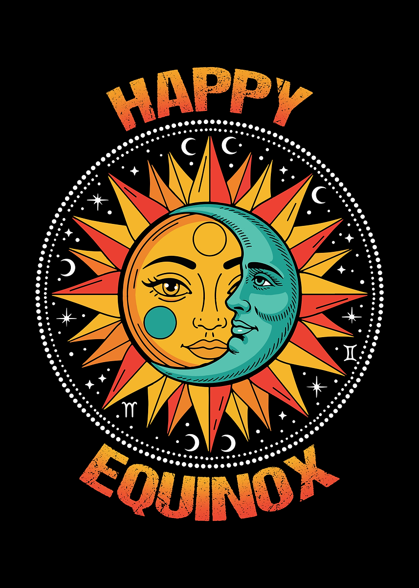 'Happy Equinox Sun and Moon Art' Poster, picture, metal print, paint by ...