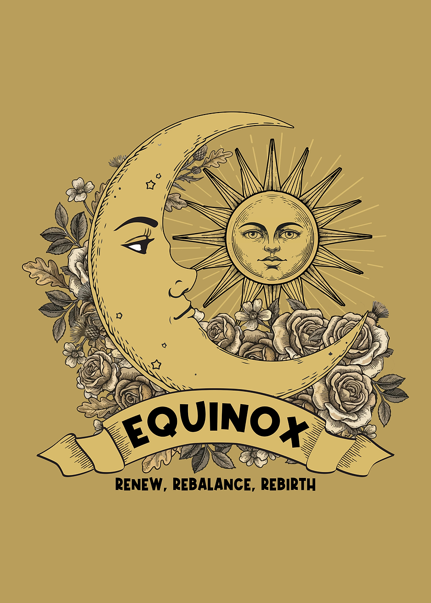 'Equinox Sun and Moon Floral Design' Poster, picture, metal print ...