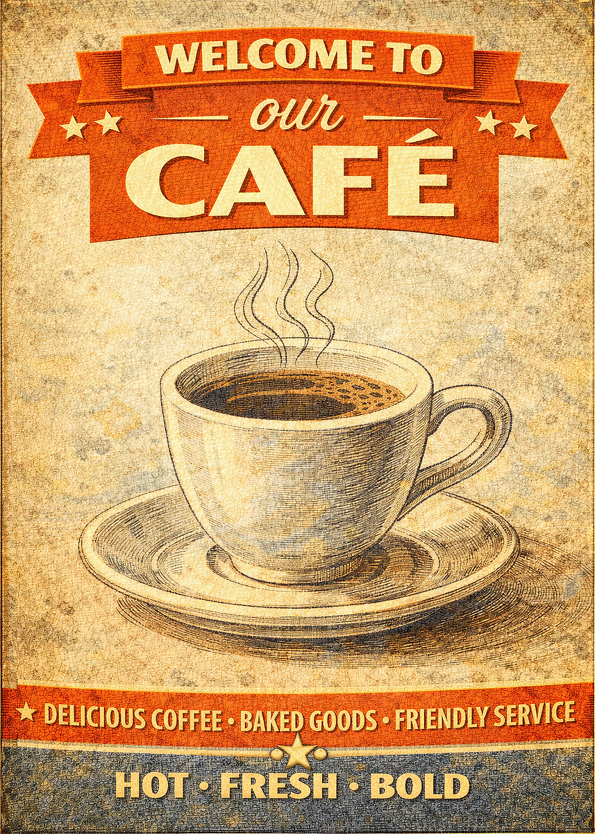 'Welcome to our Cafe Vintage Poster' Poster, picture, metal print ...