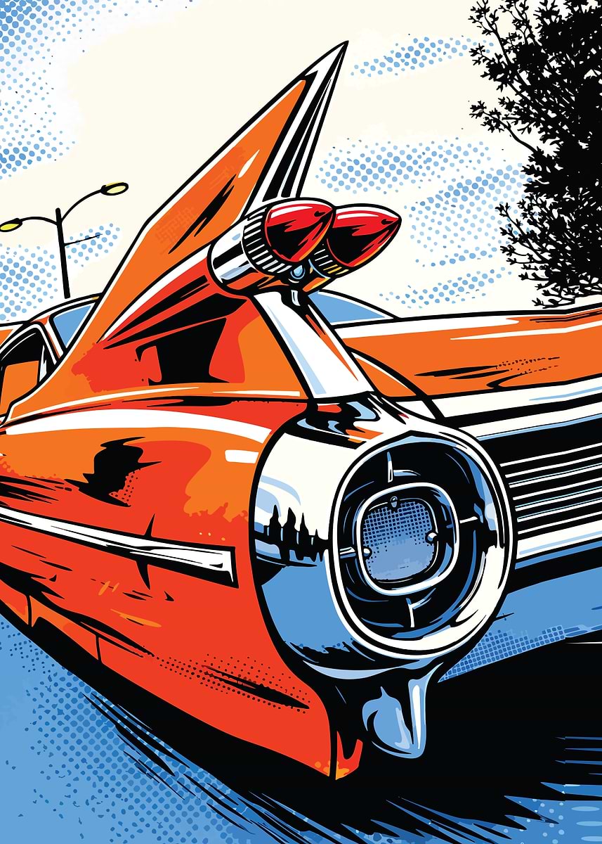 'Retro Orange Cadillac Tail Fin' Poster, picture, metal print, paint by ...