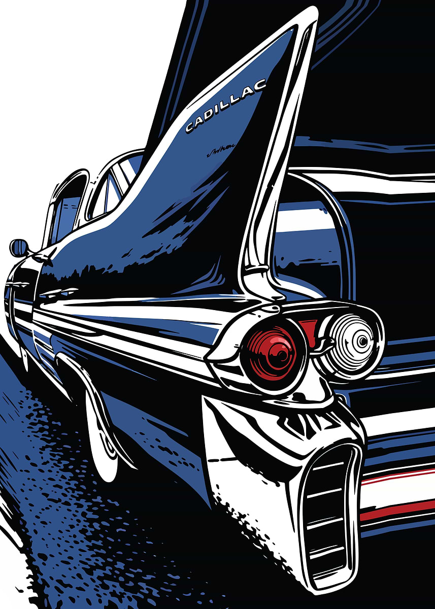 'Retro Cadillac Tail Fin Art' Poster, picture, metal print, paint by ...