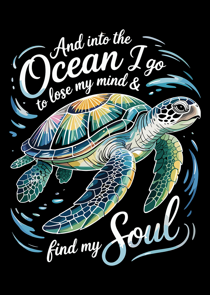'Sea Turtle Ocean Quote Poster, Colorful Marine Life Wall Art ...
