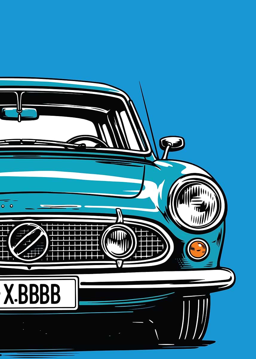 'Retro Blue Car Illustration' Poster, picture, metal print, paint by ...