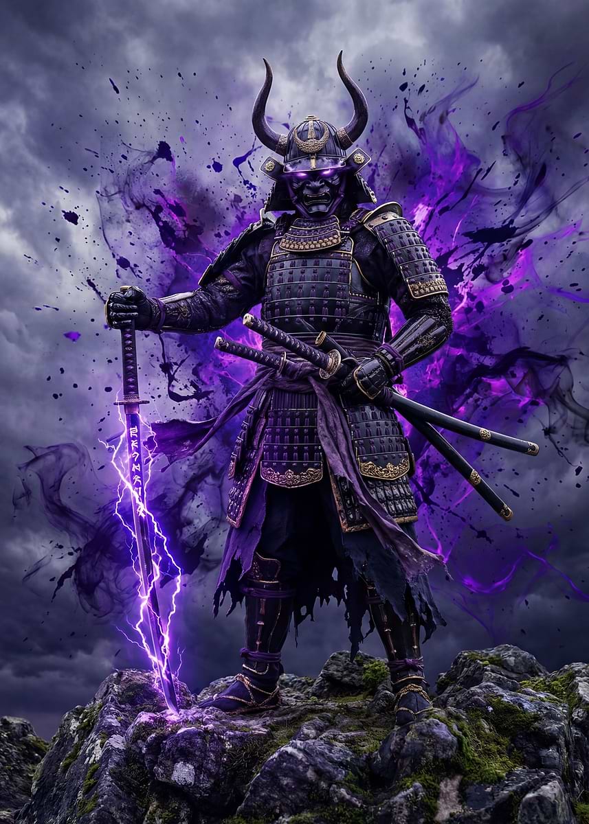 Samurai Warrior With Lightning Sword Poster Picture Metal Print 3146