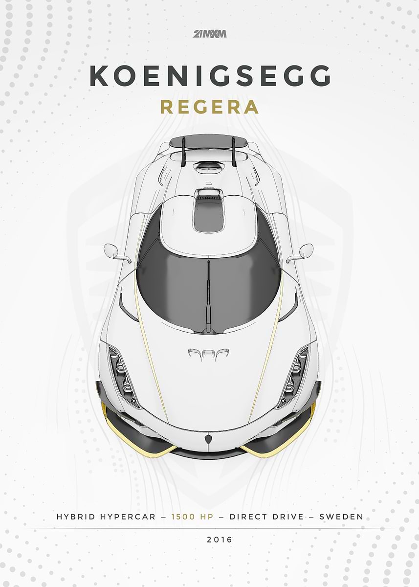 'Koenigsegg Regera Blueprint' Poster, picture, metal print, paint by 21 ...