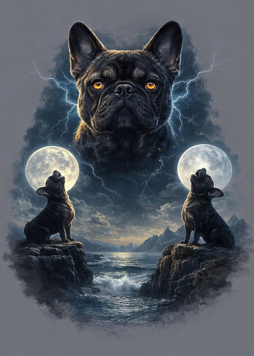 'French Bulldogs Howling at the Moon' Poster, picture, metal print ...