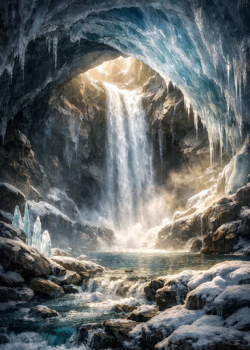 'Frozen Waterfall Cave' Poster, picture, metal print, paint by Candy ...