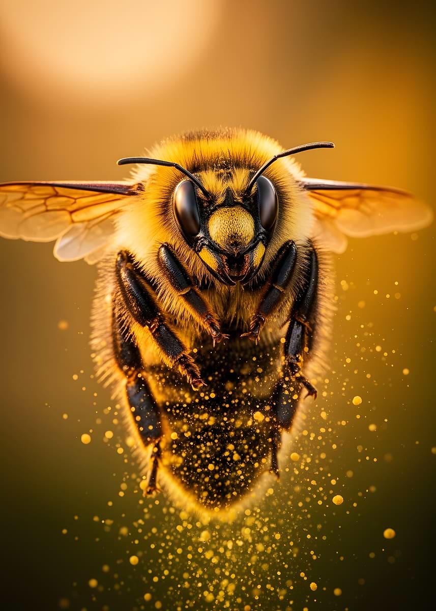 'Close-up of a bee covered in pollen' Poster, picture, metal print ...