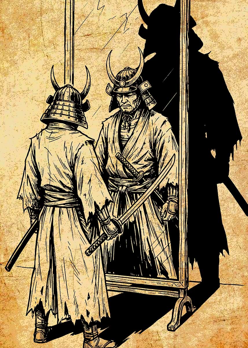 'Samurai Warrior in Mirror' Poster, picture, metal print, paint by pus ...