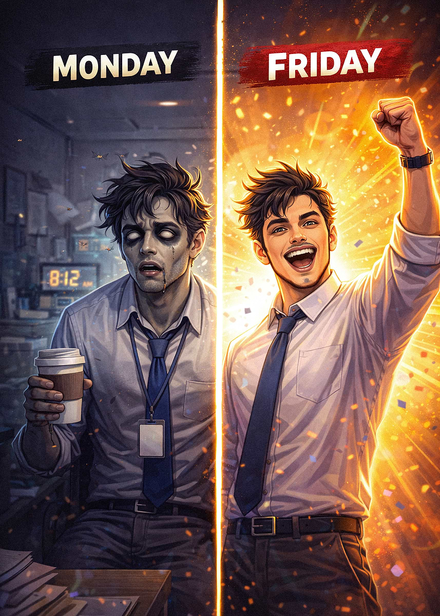 'Meme Absurd Monday vs Friday Office Worker' Poster, picture, metal ...