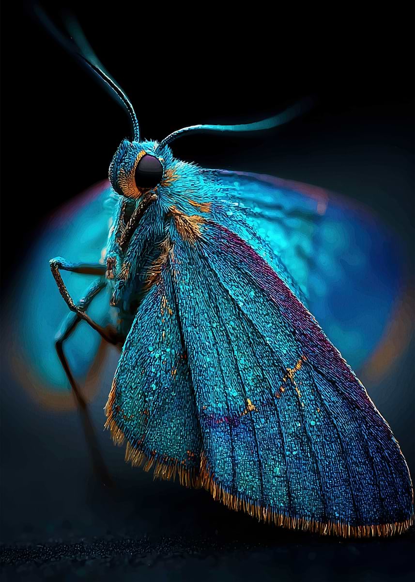 'Close-up of a Blue and Teal Moth' Poster, picture, metal print, paint ...
