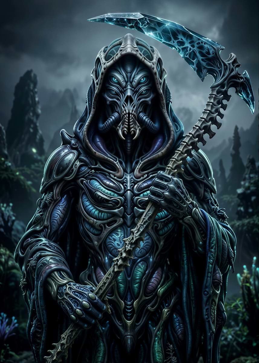 'Alien Grim Reaper with Crystal Scythe' Poster, picture, metal print ...