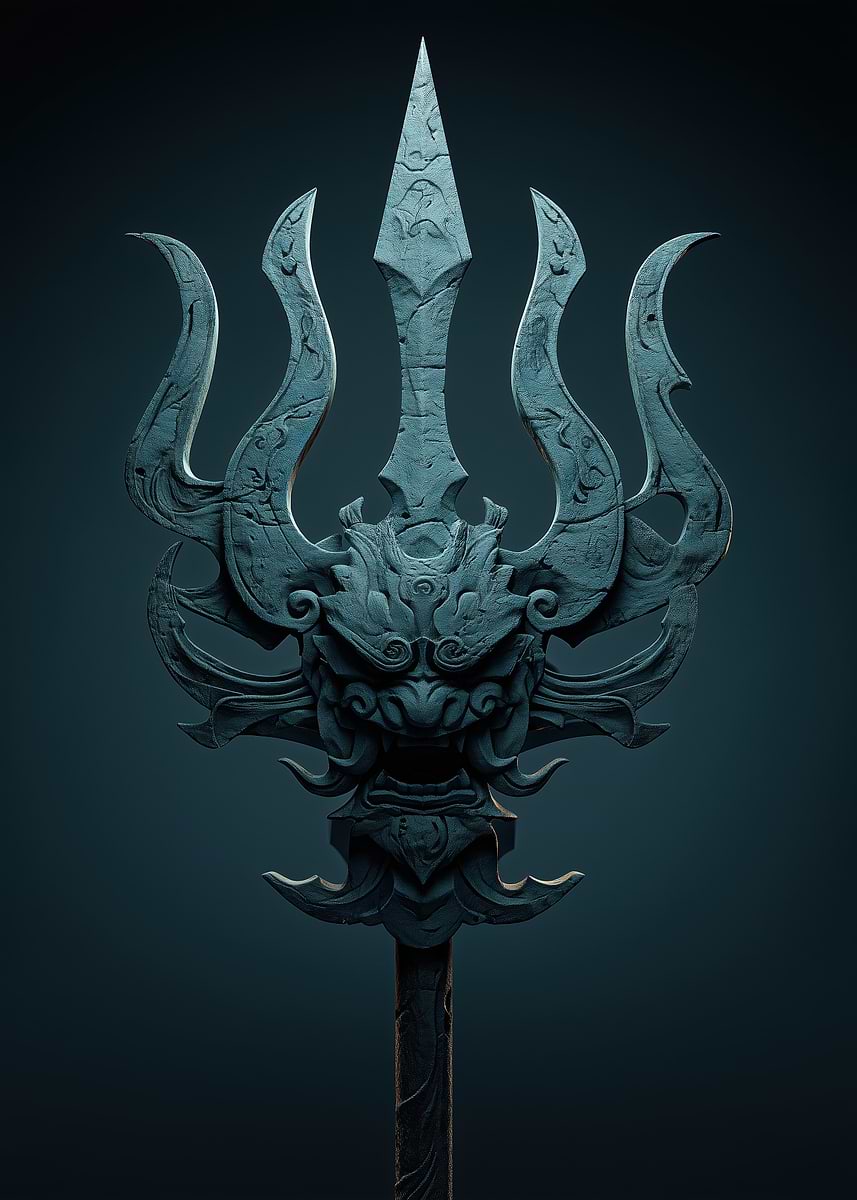 'Ornate Stone Trident with Demon Face' Poster, picture, metal print ...