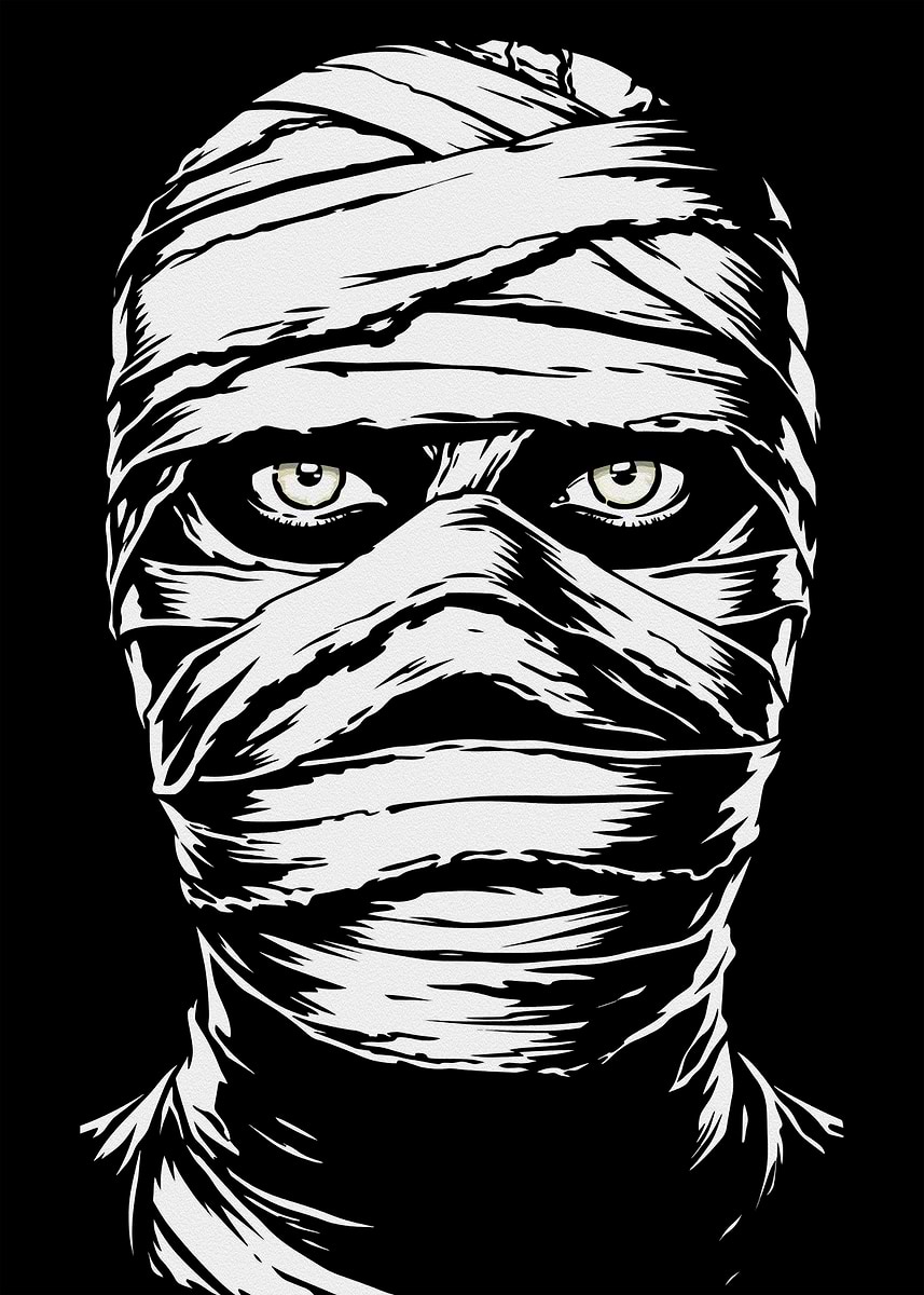 'Mummy Face with Glowing Eyes' Poster, picture, metal print, paint by ...