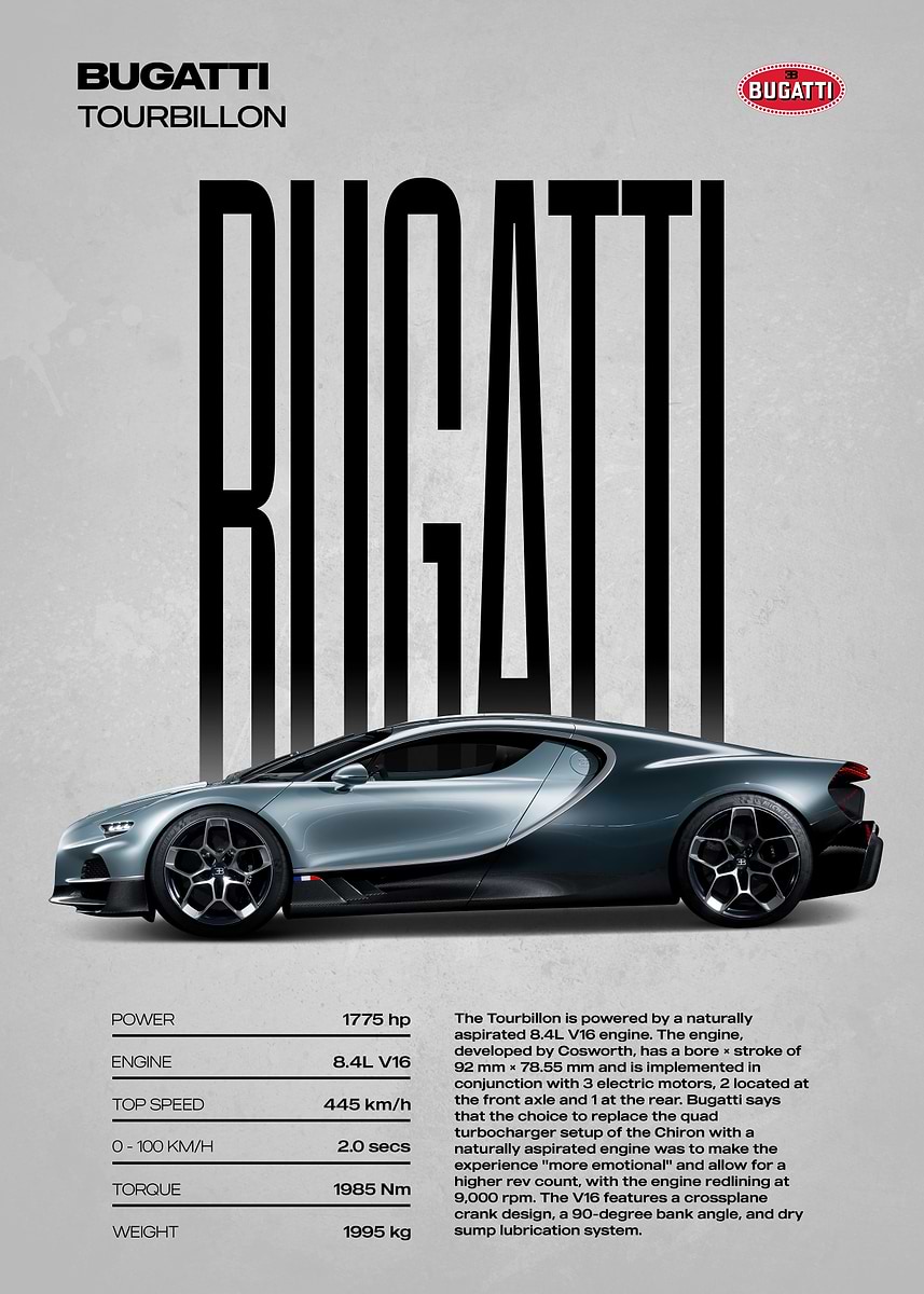 'Bugatti Tourbillon Car Poster' Poster, picture, metal print, paint by ...