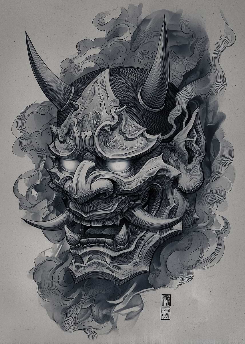 'Japanese Oni Mask' Poster, picture, metal print, paint by TESSERACT ...