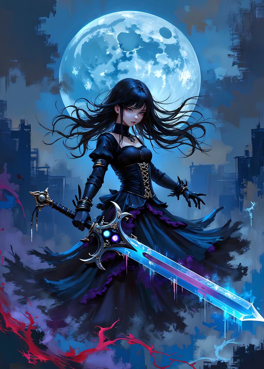'Gothic Warrior with Glowing Sword' Poster, picture, metal print, paint ...