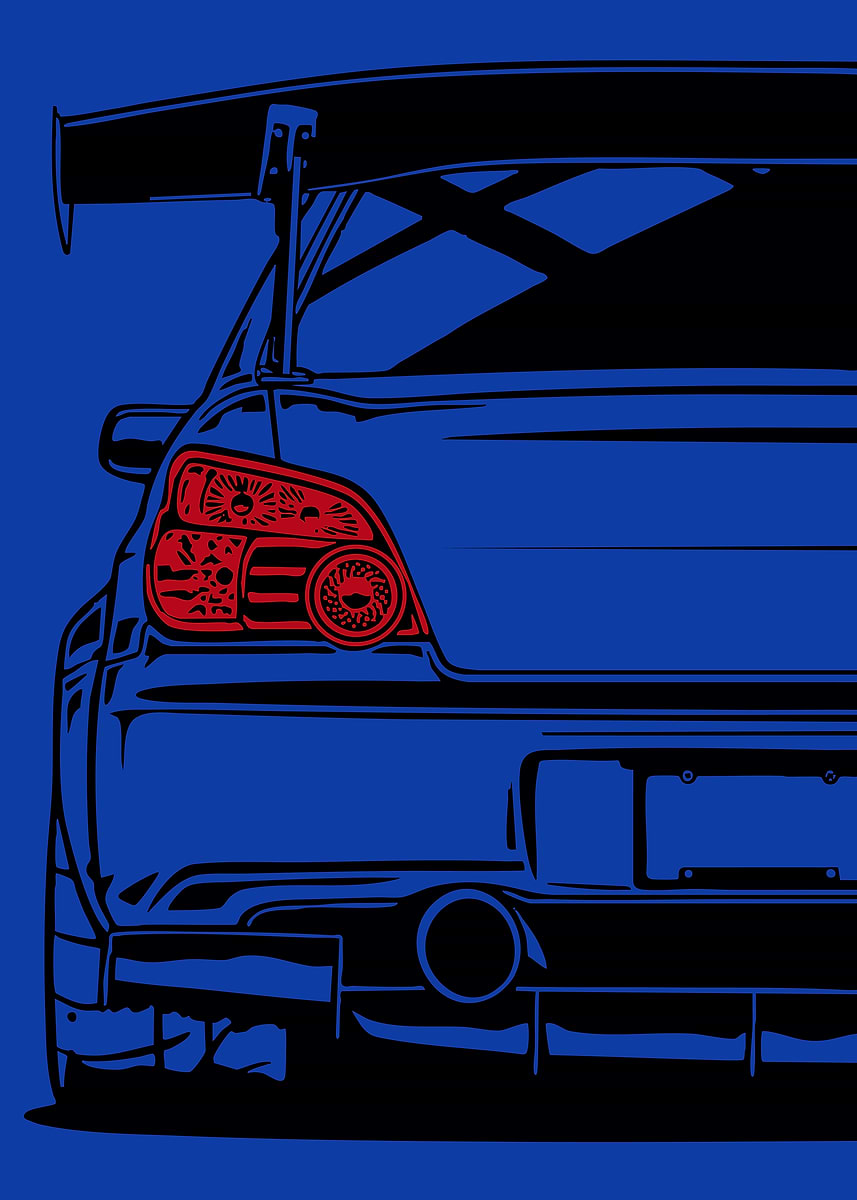 'Blue Subaru WRX STI Rear View' Poster, picture, metal print, paint by ...