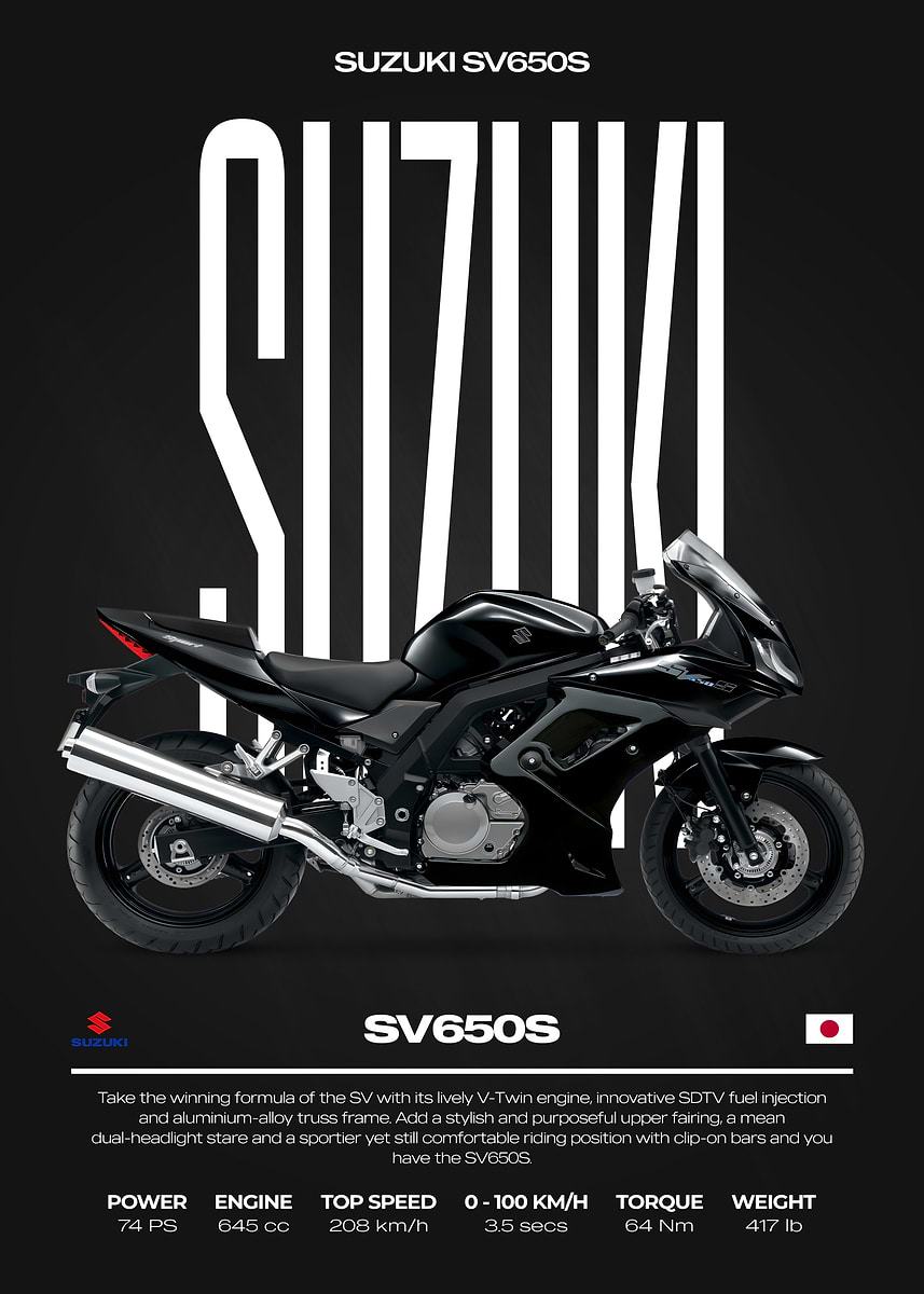 'Suzuki SV650S Motorcycle Poster' Poster, picture, metal print, paint ...