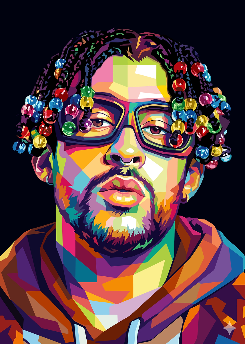 'Bad Bunny Pop Art Portrait' Poster, picture, metal print, paint by ...