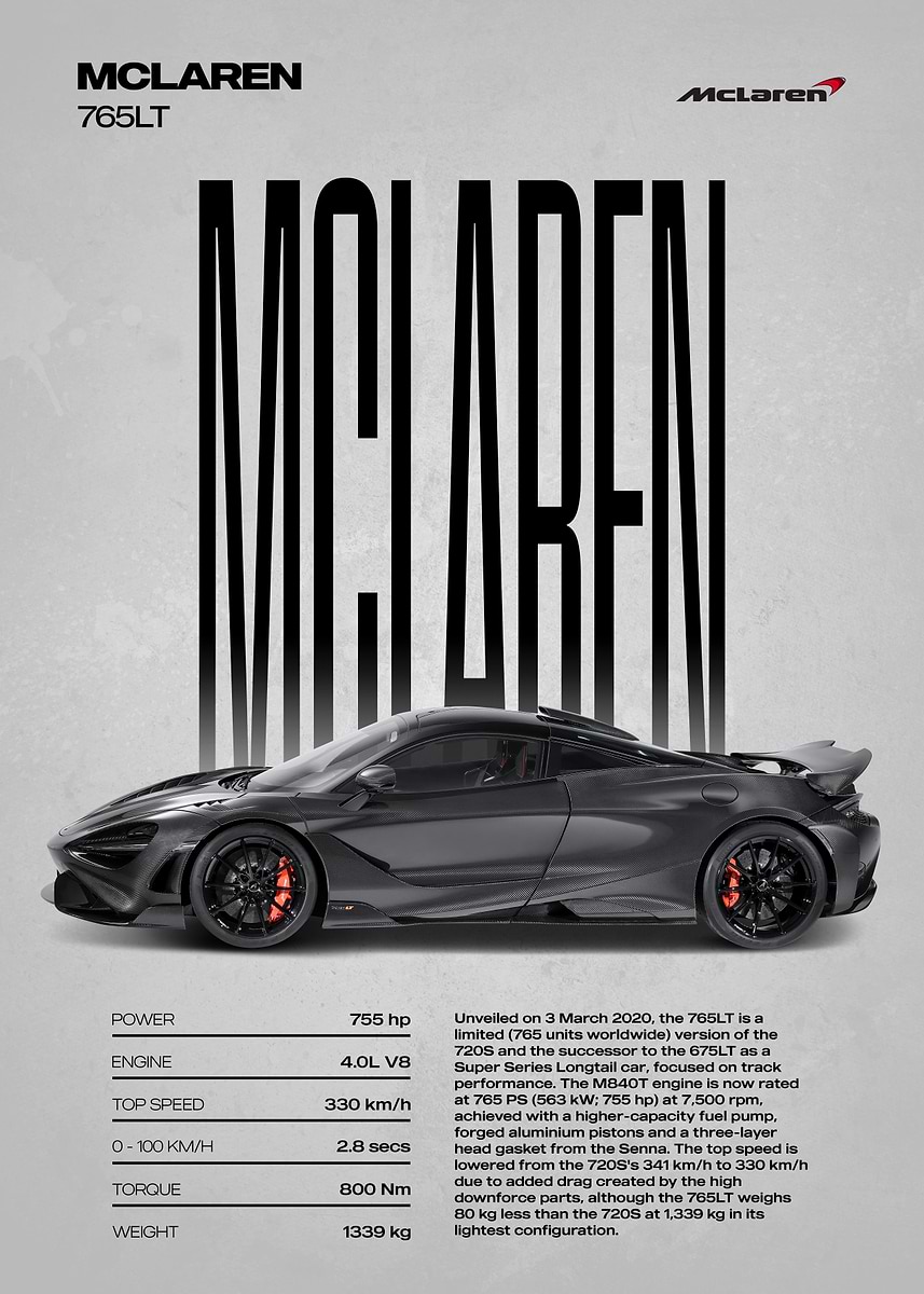 'McLaren 765LT Car Poster' Poster, picture, metal print, paint by ...