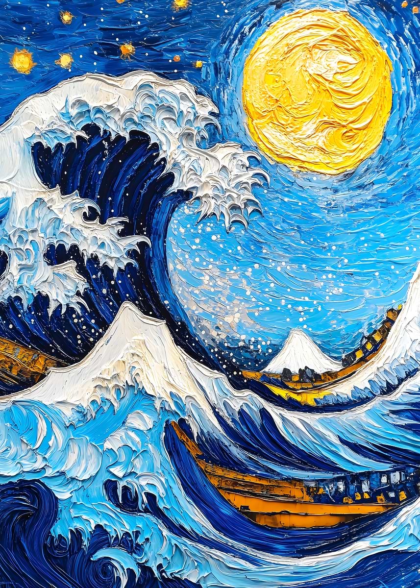 'The Great Wave with Starry Night Sky' Poster, picture, metal print ...