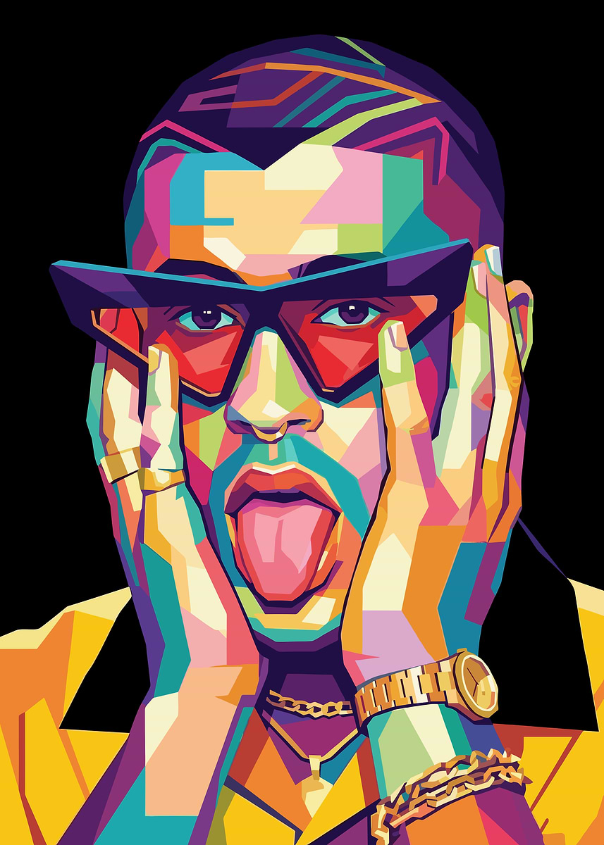 'Bad Bunny Pop Art Portrait' Poster, picture, metal print, paint by ...
