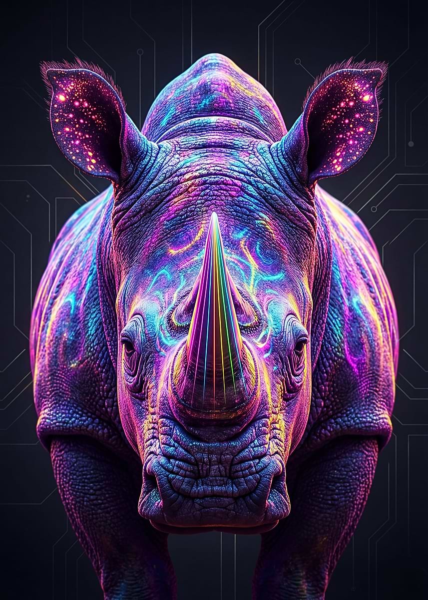 'Cyberpunk Neon Rhino' Poster, picture, metal print, paint by Grafity ...
