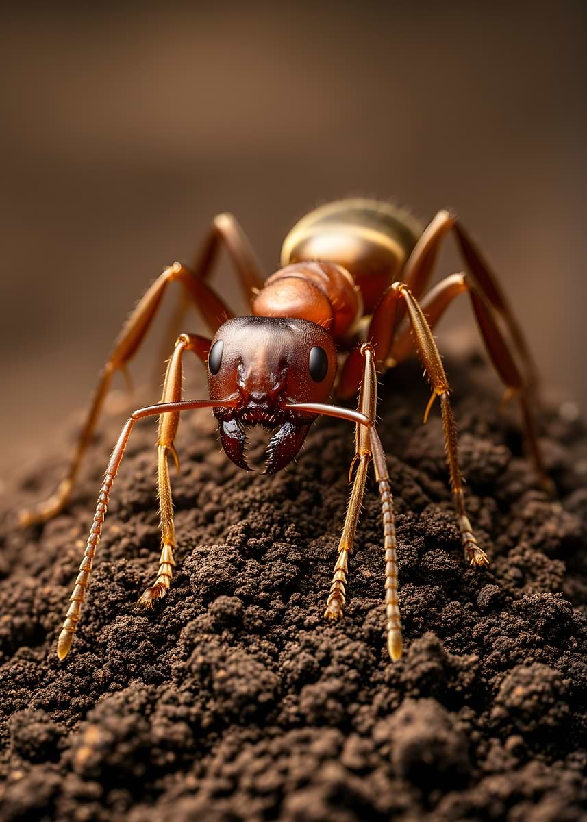 'Close-up of a Red Ant on Soil' Poster, picture, metal print, paint by ...