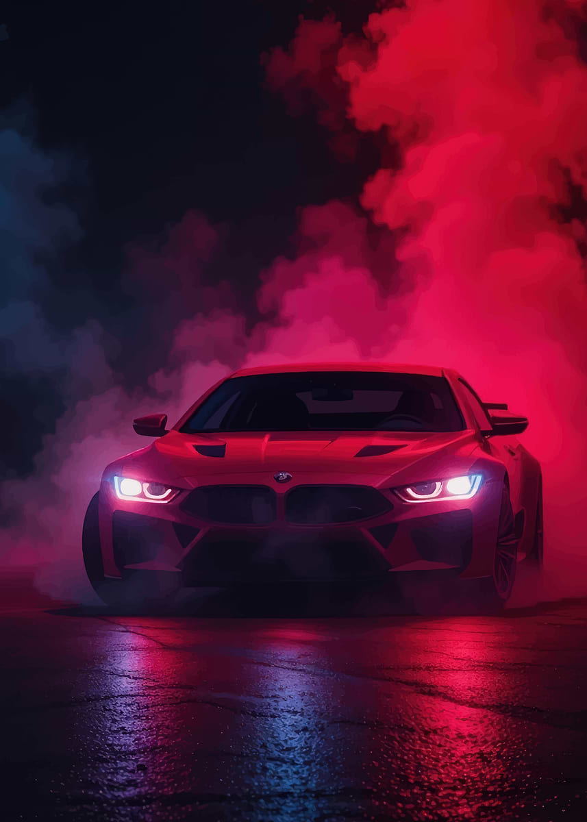 'Red BMW M8 in Smoke' Poster, picture, metal print, paint by yunan ...