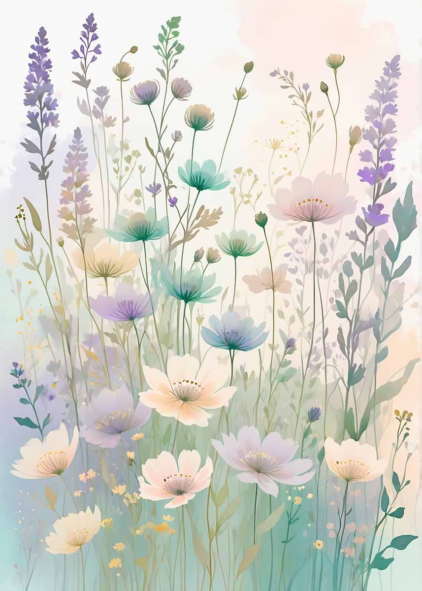 'Watercolor Floral Meadow' Poster, picture, metal print, paint by ...