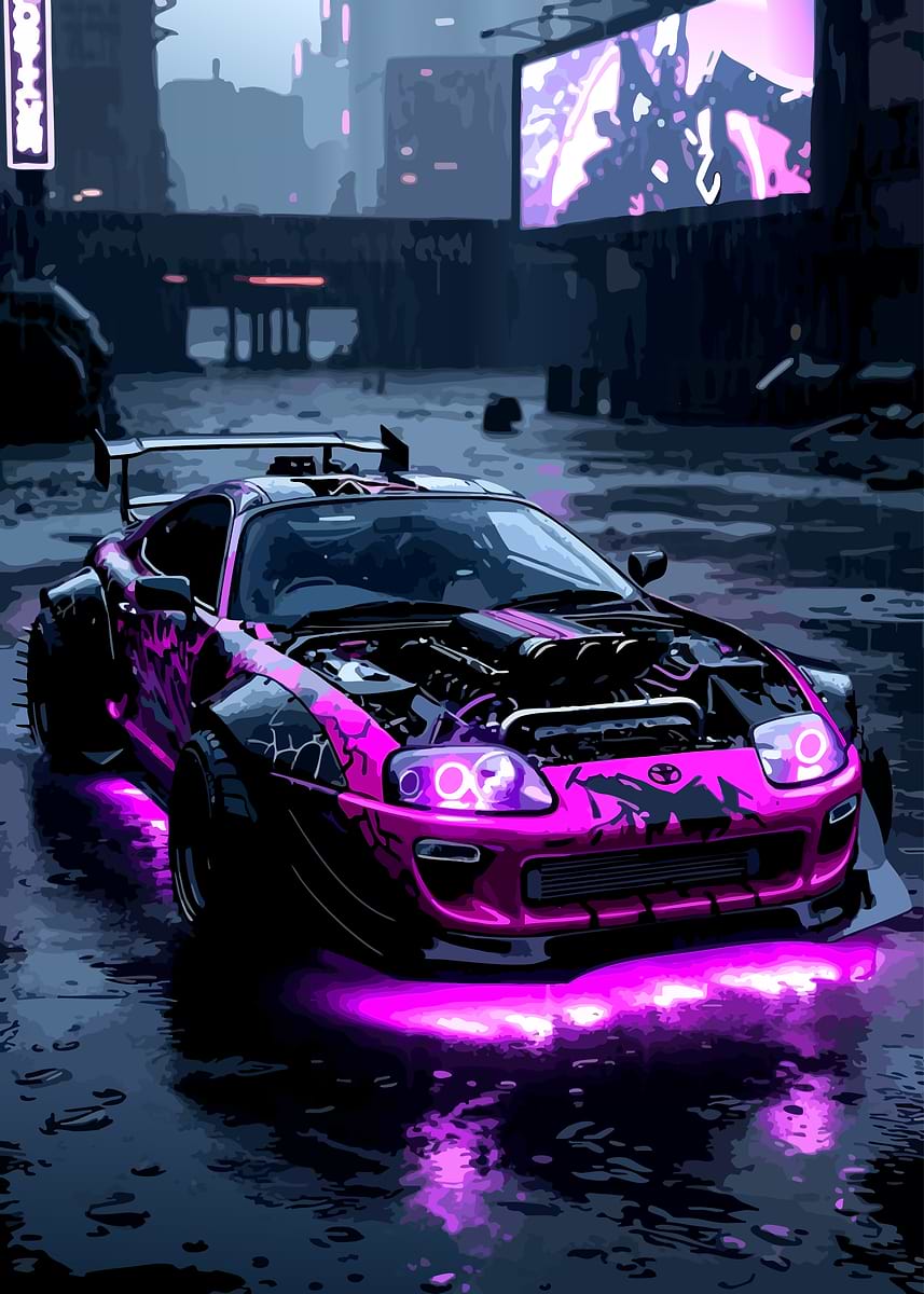 'Cyberpunk Supra with Neon Glow' Poster, picture, metal print, paint by ...
