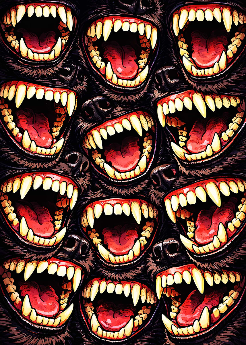 'Aggressive Wolf Mouths Pattern' Poster, picture, metal print, paint by ...