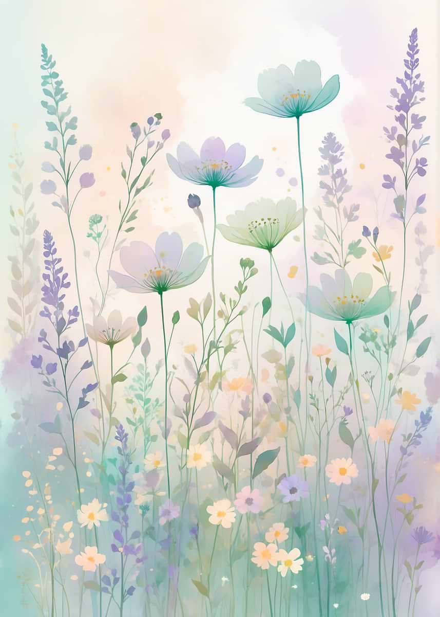 'Watercolor Floral Meadow' Poster, picture, metal print, paint by ...