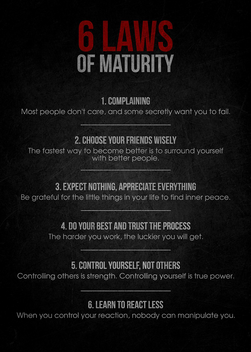 '6 Laws of Maturity Poster' Poster, picture, metal print, paint by P ...